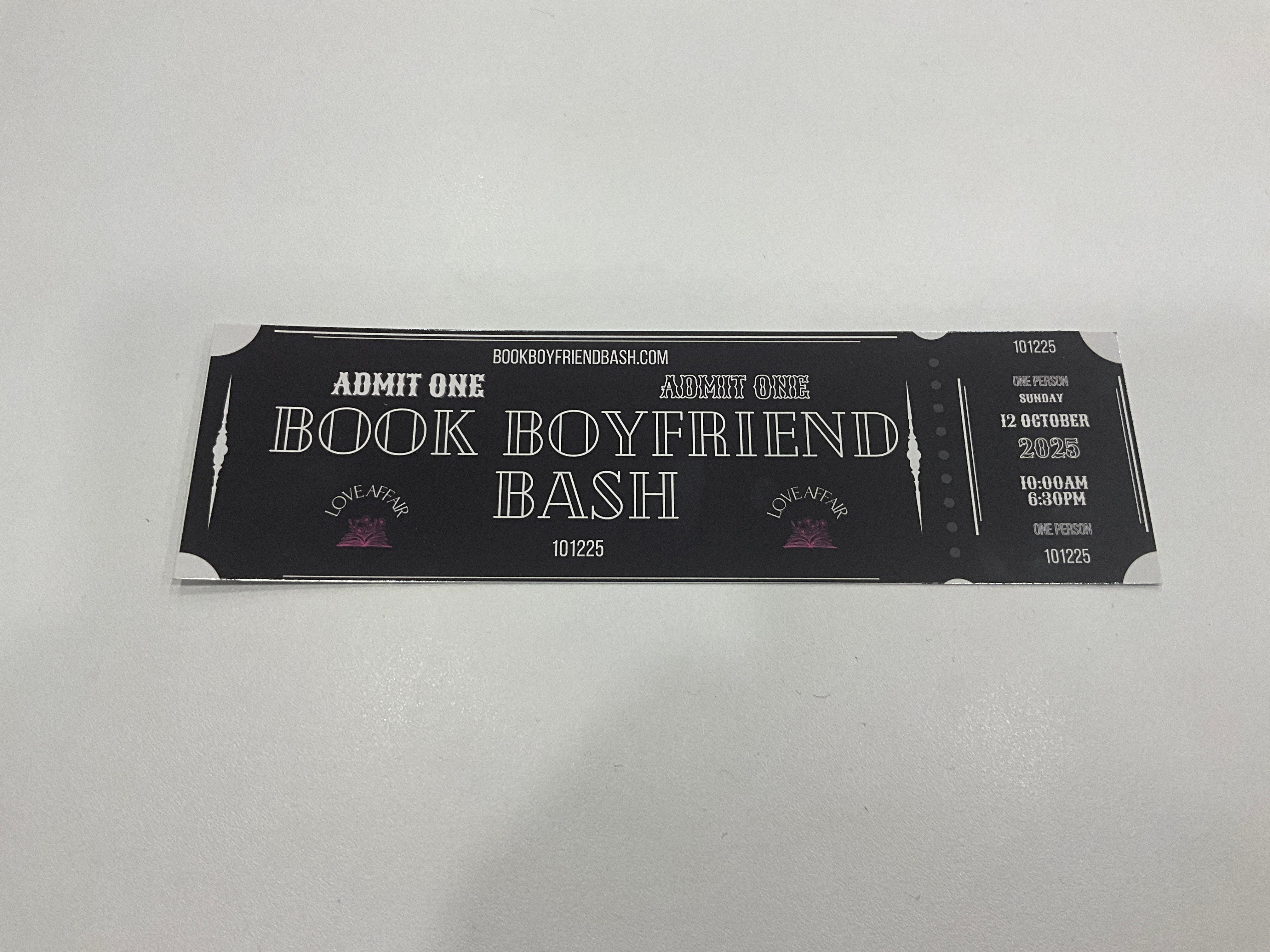 Book Boyfriend Bash Ticket Bookmark 2025 – Love Affair Bookstore